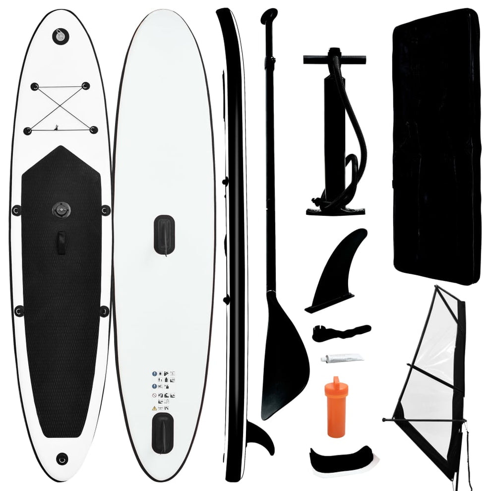 Stand Up Paddleboard opblaasbaar met zeilset zwart en wit – PeponiXL