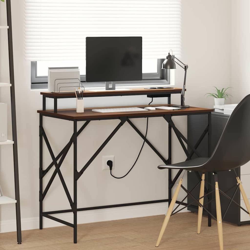 Bureau met plank Bruin Eiken 100 x 50 x 86,5 cm Bewerkt hout – PeponiXL
