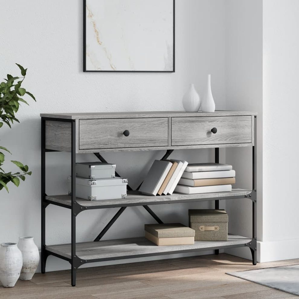 Wandtafel met lades en schappen bewerkt hout grijs sonoma eiken – PeponiXL